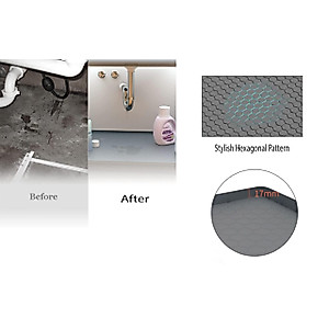 Spill Agent Under Sink Mat, 34’’ x 22’’under sink mats for kitchen Waterproof Silicone Sink Cabinet Protector Mat with Drain Hole,Flexible Sink Drip Tray,Free Cleaning Brush,for Kitchen,Bathroom,Grey,