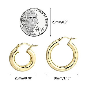 BOUTIQUELOVIN 14K Gold Plated Chunky Hoop Earrings for Women Lightweiht Tube Hoops Hypoallergenic Sterling Silver Post Thick Hoop Earrings