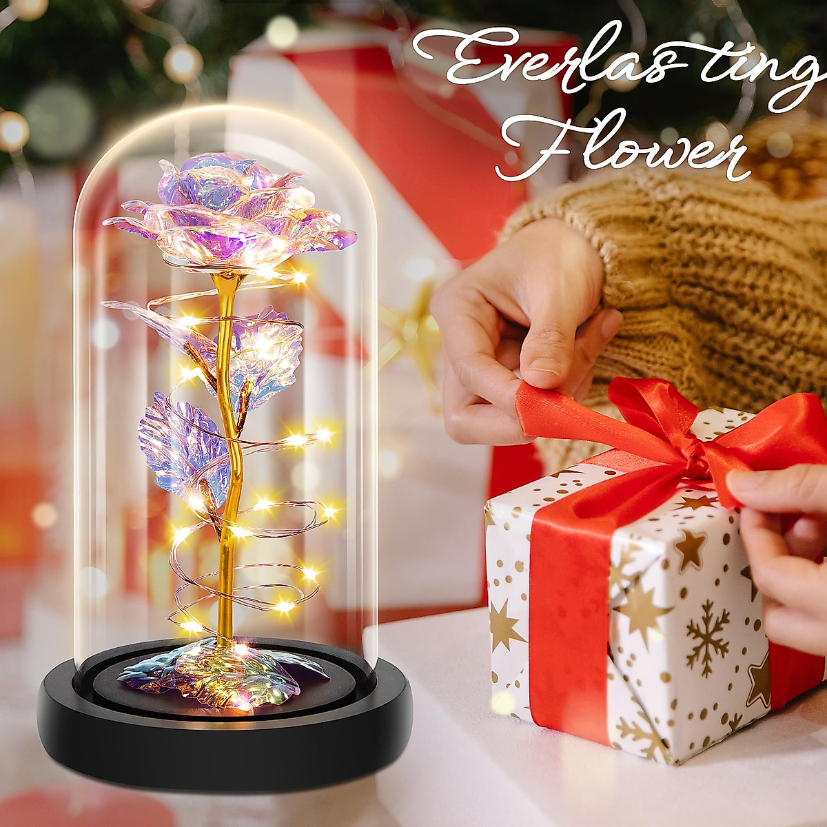Mom Gifts for Mothers Day Rose Flower Gifts For Women,Mother Day Mom Gifts From Daughter Son,Birthday Gift for Women,Rainbow Rose Flower Gift For Her,Anniversary,Wedding,Light Up Rose In A Glass Dome