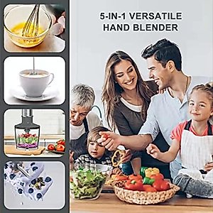 Hand Blender, 5 in 1 Blender, Hand Blender Electric 800W 6-Speed and Turbo Mode, Immersion Blender with 500ml Food Chopper, 600ml Container, Milk Frother, Egg Whisk, for Smoothie Sauces Food Soups