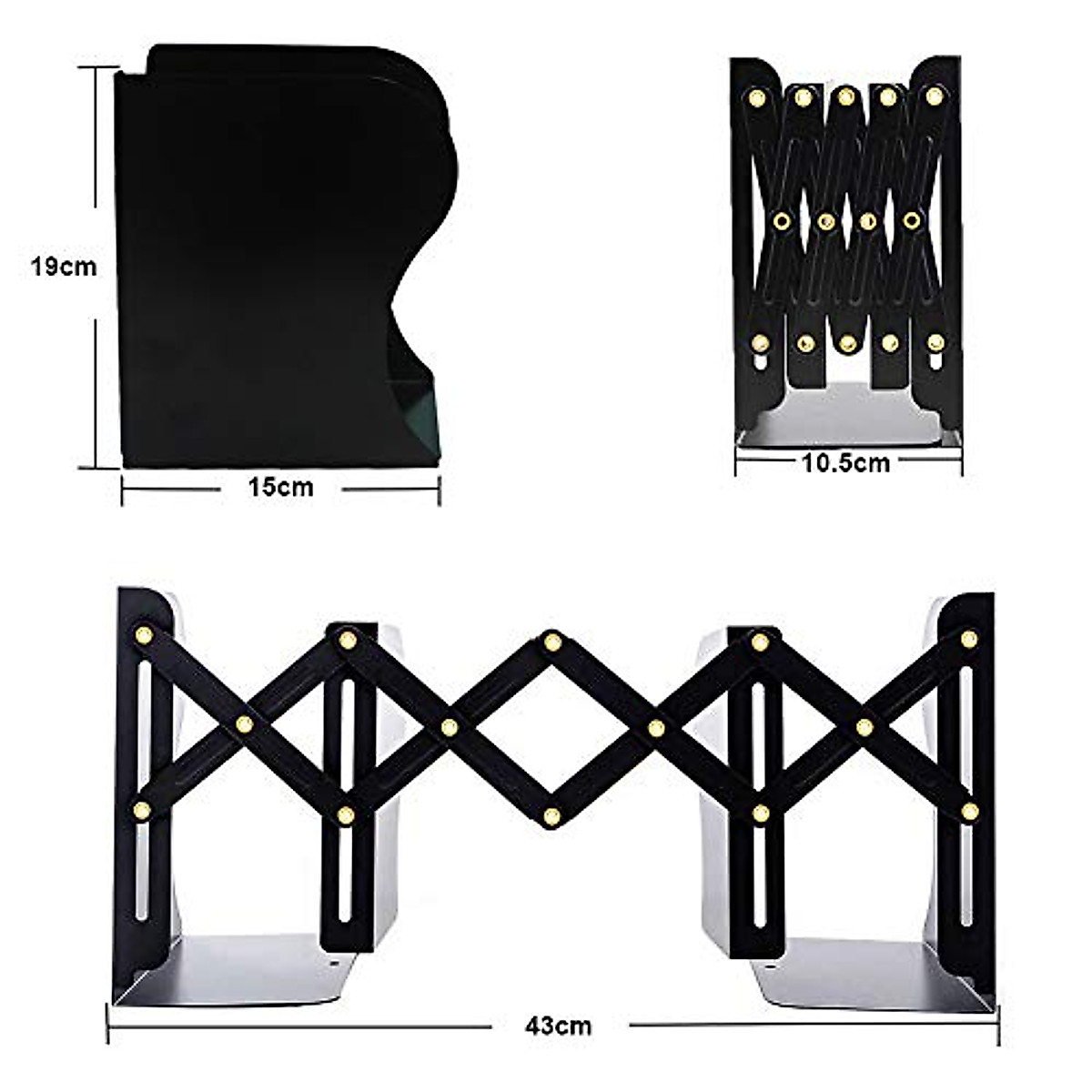 DARUITE Adjustable Bookends for Shelves Book Ends to Hold Books Bookends for Heavy Books Office Desk Book Organizer Non-Skid Bookend(Black x 1)