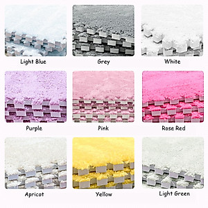12pcs Plush Interlocking Foam Mat, Shaggy Puzzle Play Flooring, Fuzzy Carpet Tiles, 12x12inch Square Area Rugs for Bedroom Playroom(Color:Pink+Gray)