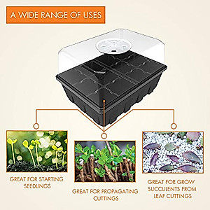 Gardzen 3-Set Garden Propagator Set, Clear Seed Tray Kits with 36-Cell, Seed Starter Tray with Dome and Base 6.6" x 4.5" (12-Cell Per Tray)