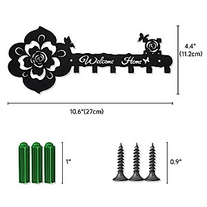 Deveosa Key Hooks Holder for Wall Decorative - Small Black Entryway Welcome Home Sign Key Hanging Hangers Wall Mounted Racks