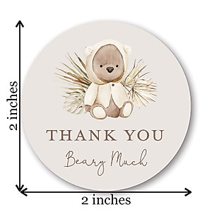 2" Round Boho Bear Baby Shower Thank You Favor Stickers - Set of 40 (Neutral)