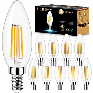 GOLSPARK Candelabra LED Bulbs Filament Dimmable Vintage Edison Light Bulb Chandelier,Warm White 3000K,40 Watt Equivalent,400 Lumen,E12 Base,6 Pack