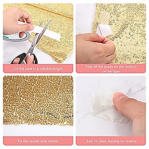 Sequin Aisle Runner for Weddings Glitter Wedding Rug Floor Hallway Carpet Runner Shiny Outdoor Aisle Runner Decor for Wedding Ceremony Halloween Christmas Thanksgiving Party(Gold,4 x 15 Feet)