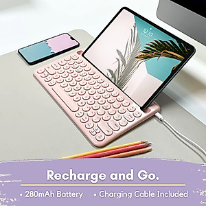 Macally Bluetooth Keyboard for Tablet | Wireless Keyboard for iPad | iPhone Keyboard (Multi-Device, Built-in Stand, Rechargeable) Easy to Use and Cute Portable Keyboard