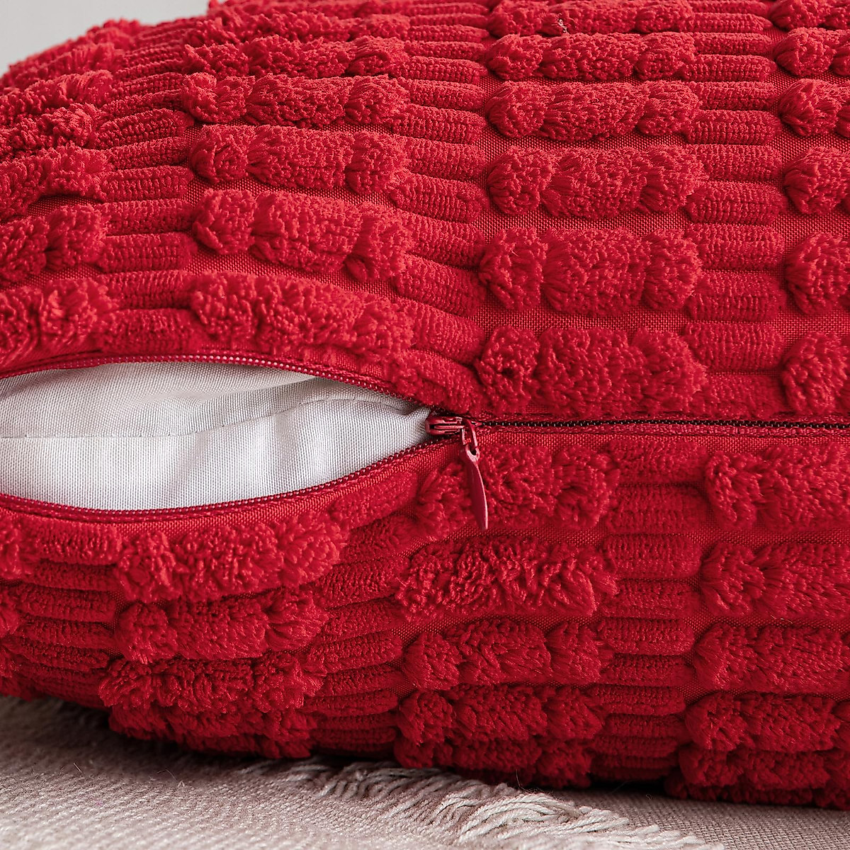 Woaboy Pack of 2 Red Corduroy Decorative Throw Pillow Covers 18X18 Inch Couch Pillow Covers Soft Boho Throw Pillows Modern Farmhouse Home Decor for Sofa Living Room Bed