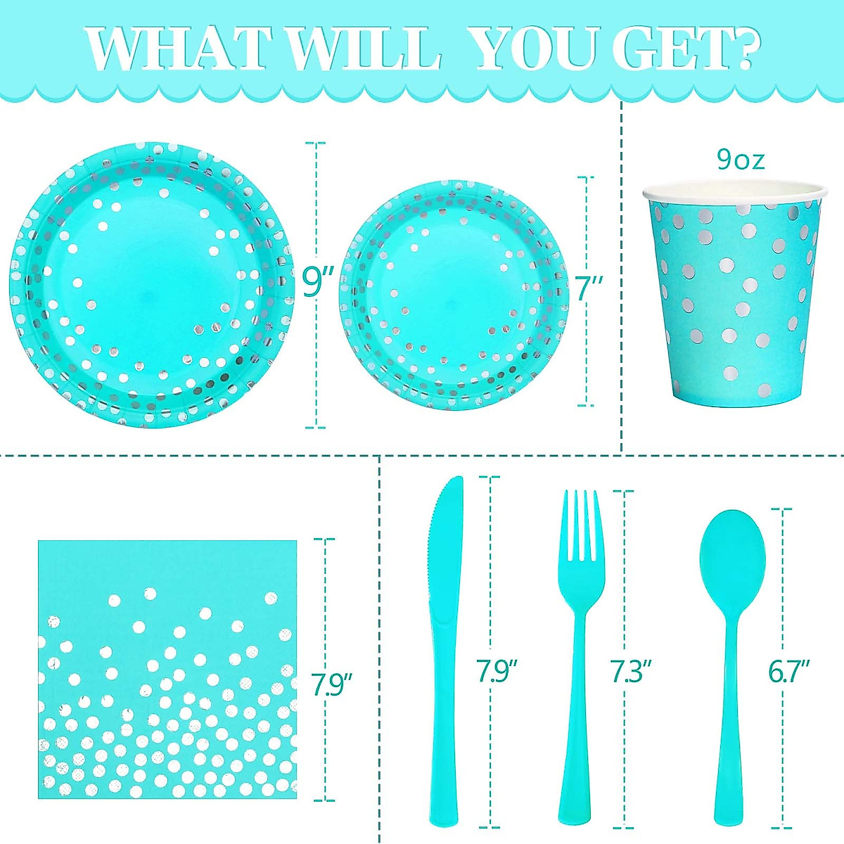 Gudvilla Teal Party Decorations, 168Pcs Teal Plates Plates and Napkins Party Supplies, Birthday Plates Serves 24, Birthday Decorations for Women, Turquoise Sweet 16, Easter Graduation Mothers Day