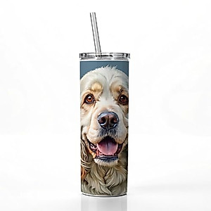 Clumber Spaniel Dog Illustration Skinny Tumbler 20oz with Straw Insulated Water Bottle Gift