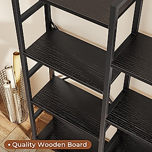 SUPERJARE Triple 5 Tier Bookshelf, Bookcase with 14 Open Display Shelves, Ladder Bookshelf, Wide Book Shelf Book Case with Steel Frame, Wood Board, for Home & Office, Dark Brown