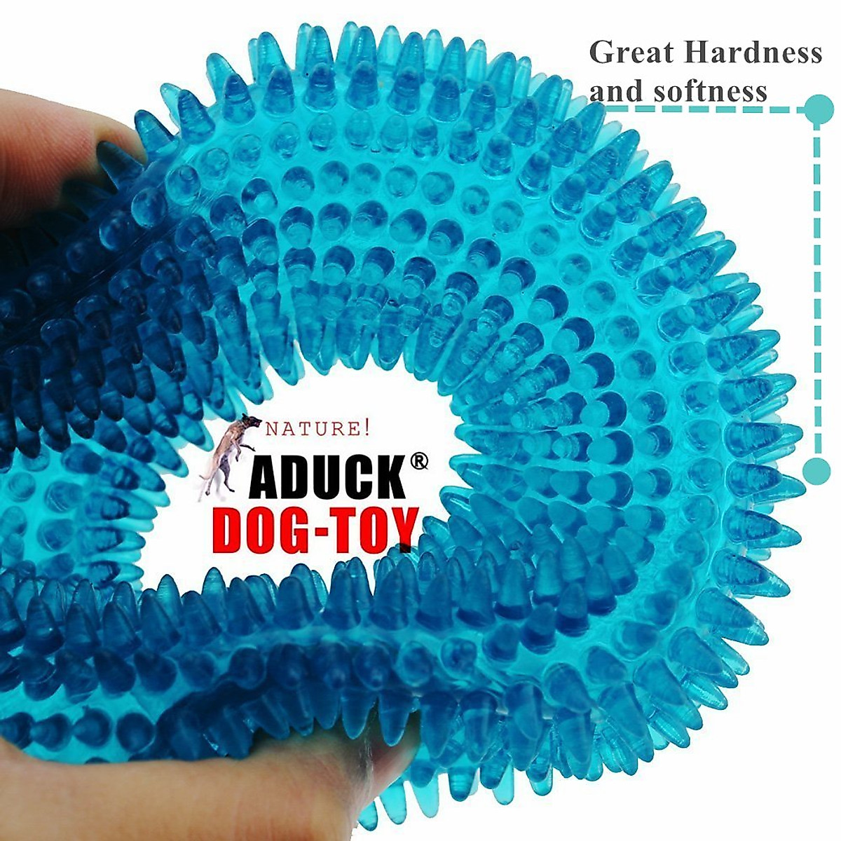 ADUCK Dog Squeaky Chew Toys for Aggressive Chewers Dental Teething Cleaning (Non-Toxic Soft Natural Rubber), Cute Crystal Ring Design -4.92 inches (Crystal Blue)