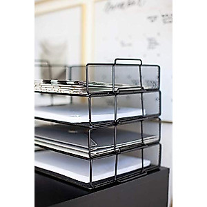Blu Monaco Desk Organizers and Accessories Stackable Paper Tray - 4 Tier Stackable Letter Trays - Black Metal Mesh File Holder Organizer