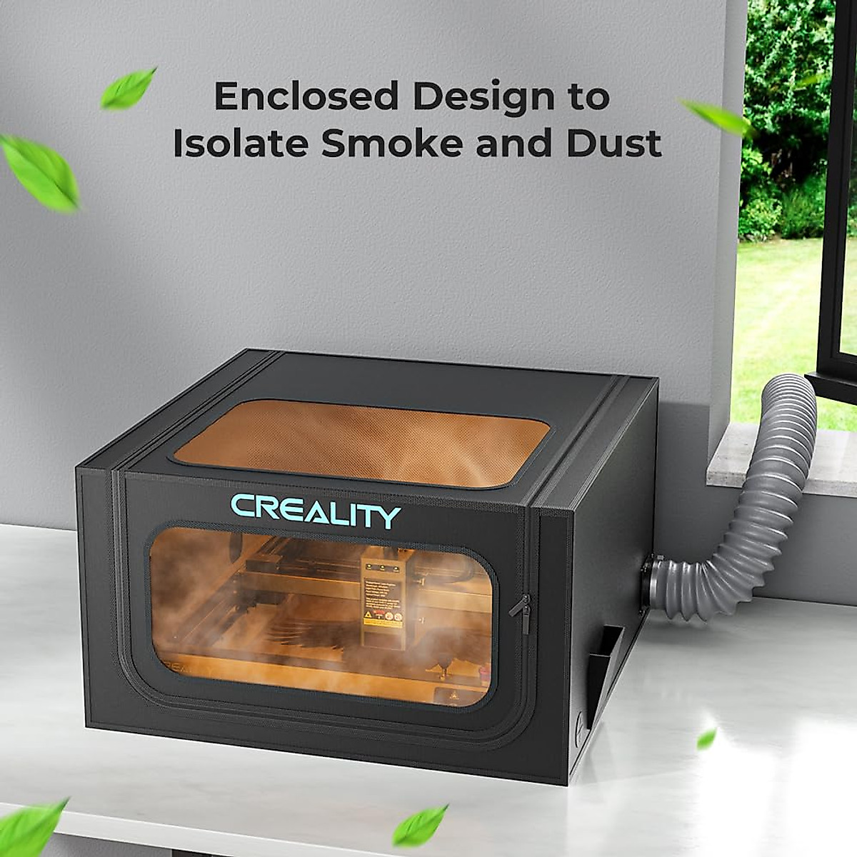 Creality Laser Engraver Enclosure V2.0 Fireproof and Dustproof Protective Cover 720x720x400mm, Exhaust Fan 4000RPM and Pipe, Fits for Most Laser Cutter, Against Smoke Odor and Noise Eye Protection