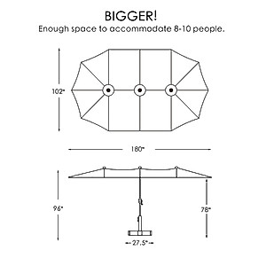 15ft Rectangle Patio Umbrella, Double-Sided Outdoor Market Umbrella with Crank Handle and Base for Pool, Garden, Backyard, Lawn (NevyBlue W/O SolarLights)
