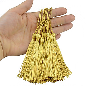 Aokbean 100pcs 5 Inches Handmade Silky Floss Soft Craft Bookmark Tassels with Loops for DIY, Jewelry Making, Graduation Tassel,Bookmarks,Souvenir (Light Gold)