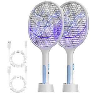 Bug Zapper 2 Pack, VANELC Electric Fly Swatter Racket Fly Zapper, 3000 Volt USB Rechargeable Fly Trap Mosquito Zapper Pest Insects Control for Home, Kitchen, Office, Outdoor