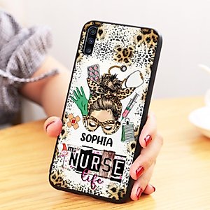 Messy Bun Nurse, CNA, CMA, Doctor - Nurse Life Scrubs Nurse Day Personalized Phone case Multicolor