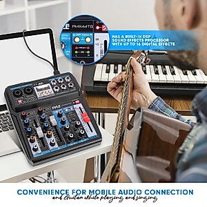 Pyle Professional Wireless DJ Audio Mixer - 6-Channel Bluetooth Compatible DJ Controller Sound Mixer w/ DSP Effects, USB Audio Interface, Dual RCA In, XLR/1/4" Microphone In, Headphone Jack- PMX44T.5