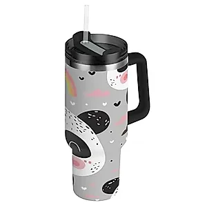 FRCSDIY Rainbow Panda Insulated Tumbler with Handle and Straw Lid,30oz Leakproof Stainless Steel Cup BPA-Free Water Bottle