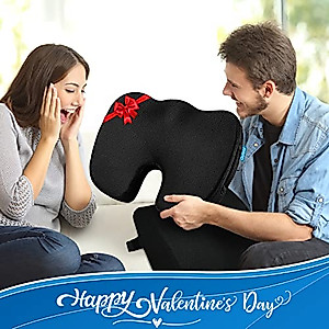 Seat Cushion & Lumbar Support Pillow for Office Chair, Car, Wheelchair Memory Foam Desk Chair Cushion for Sciatica, Lower Back & Tailbone Pain Relief Desk Pad with Adjustable Strap 3D Washable Cover