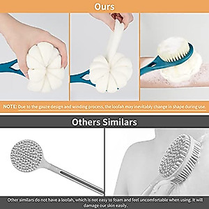 Shower Body Brush with Bristles and Loofah, Frosted Bath Net Sponge with 15 Inch Handle for Skin Exfoliation Shower, Massage Bristles, Wet Or Dry Brushing,Back Brush for Men and Women,Green