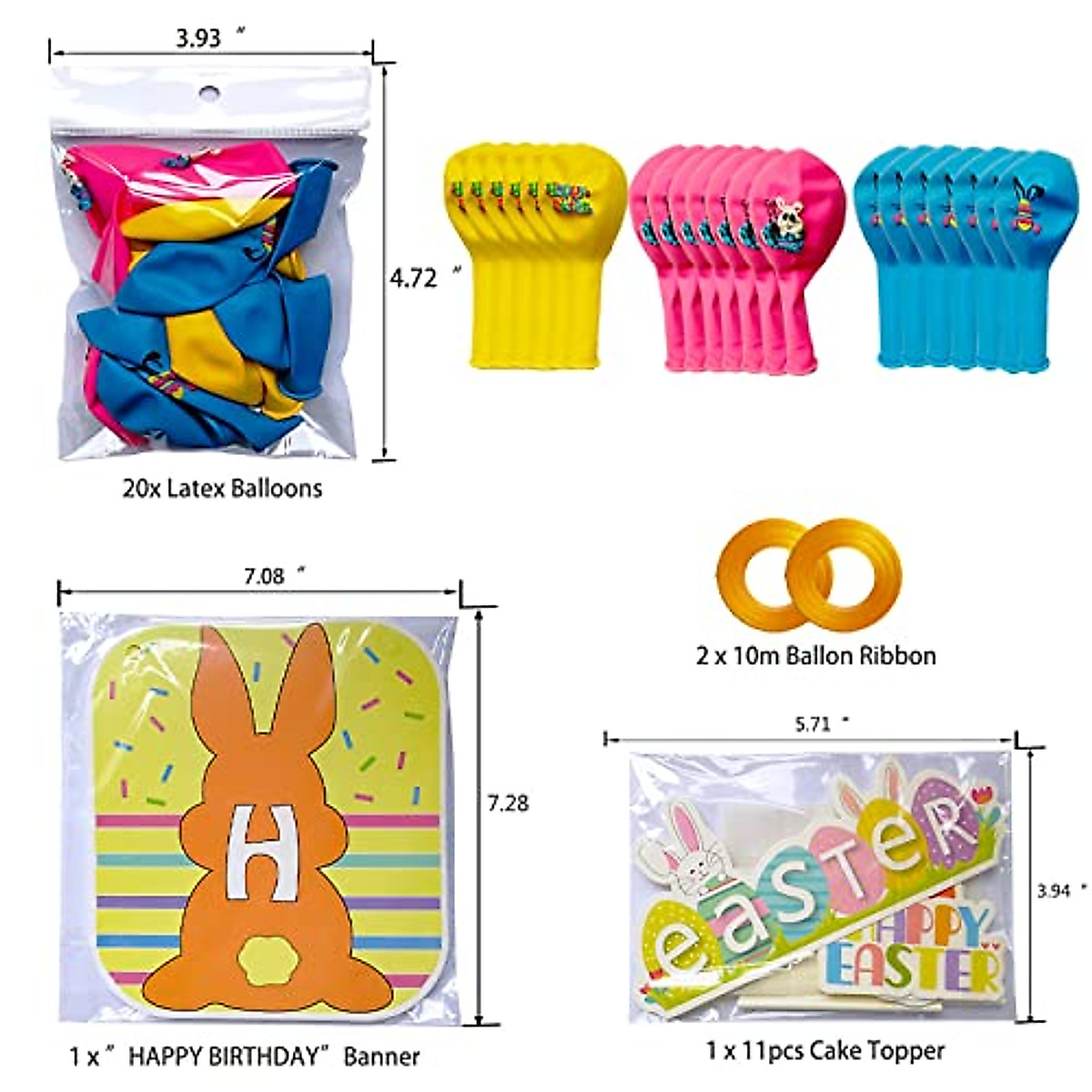 Easter Party Balloon Set - Easter Happy Banner, Easter Egg Bunny Balloon, Easter Cake Tag,Easter Party Supplies (34 Pieces)