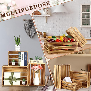 Soaoo 3 Pieces Decorative Wood Crates Nesting Crates Storage Container, Rustic Wooden Crates Storage Display Decor for Wedding Party(Wood Color)
