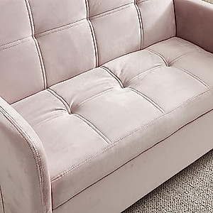 3 in 1 Convertible Sleeper Sofa Bed Twin Size ,55.5" Trundle Loveseat w/Pull-Out Couch and USB Chargers, Button Tufted Velvet Upholstered Futon Sofa & Couch for Limited Spaces Living Room Bedroom
