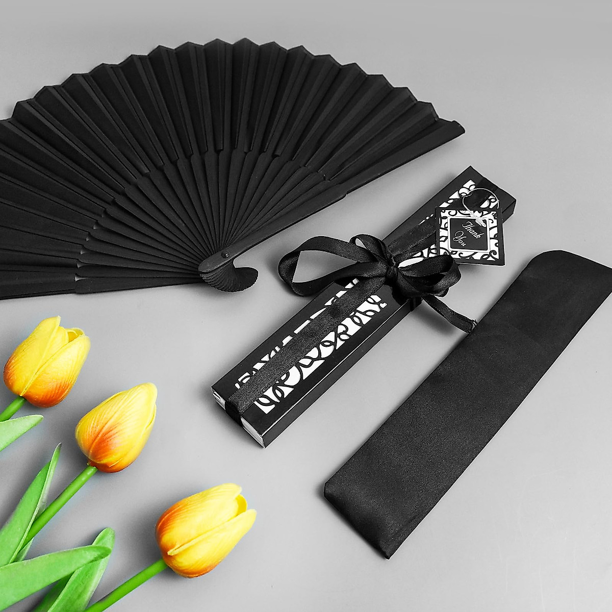 Silk Folding Fan,Handheld Fans Black Hand Fans Hand Held Bamboo Silk Folding Fan Chinese Kung Fu Tai Chi Folding Fan Vintage Retro Fabric Fans with Case for Women Performance,Wedding, Party & Gift
