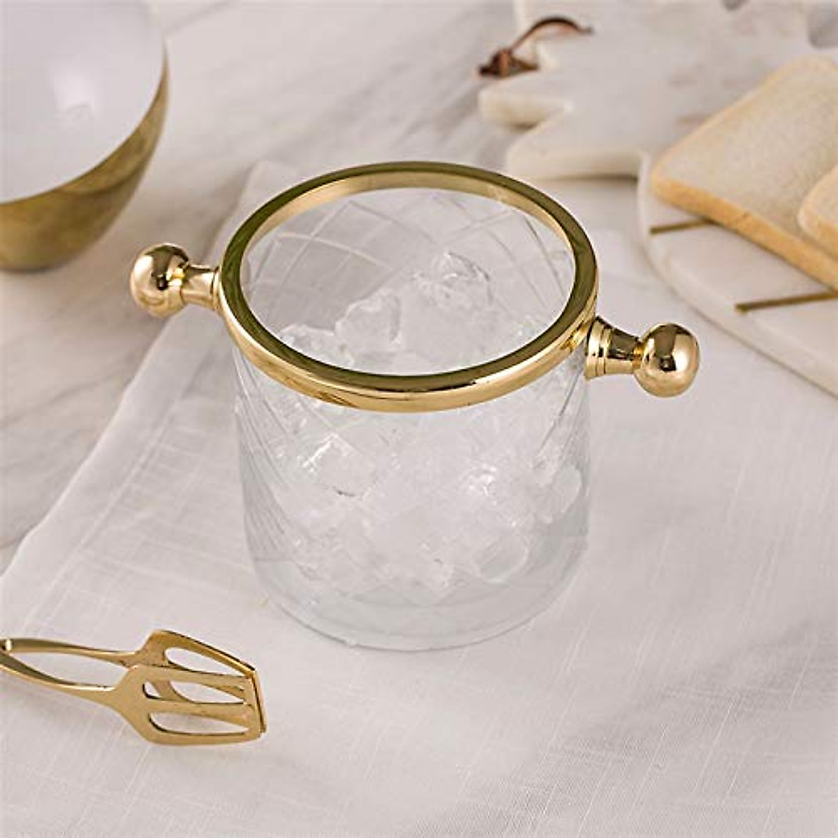 MAJHER Ice Bucket, Ice Bucket, Handmade Glass ice Bucket with ice Clip Dining Table Cooler Wine Wine Rack ice Bucket Champagne can Cooler Wine Chiller Bucket Bucket