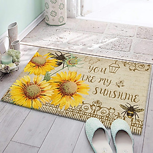 Bathroom Rugs You are My Sunshine Sunflower on Vintage Letter Background Indoor Doormat Bath Rugs Non Slip, Washable Cover Floor Rug Absorbent Carpets Floor Mat Home Decor for Kitchen (16x24)