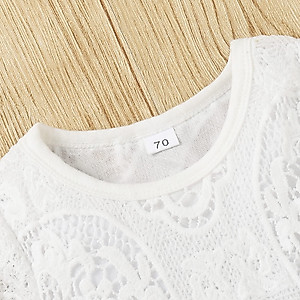 Tikoubabe Baby Girl Clothes Toddler Outfit Infant White Lace Romper Long Sleeve + Jeans Pants Clothing Set 3-6 Months 70cm