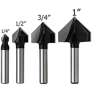 Align Carbide, 4-Piece 90 Degree V Groove Router Bits, 1/4 Inch Shank, Carbide Tipped, CNC Engraving Bit, Woodworking Chamfer Bevel Cutter, CNC Router Pro-Series.