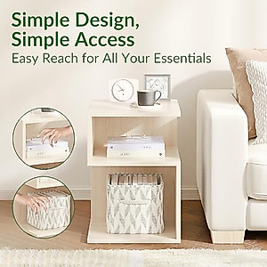 ODIKA Tokyo S Minimalist 3 Tier End Table - Minimalist 3-Tier Wood Nightstand for Small Spaces with Open Storage - Japanese-Inspired Bedside Table for Bedroom (Natural)