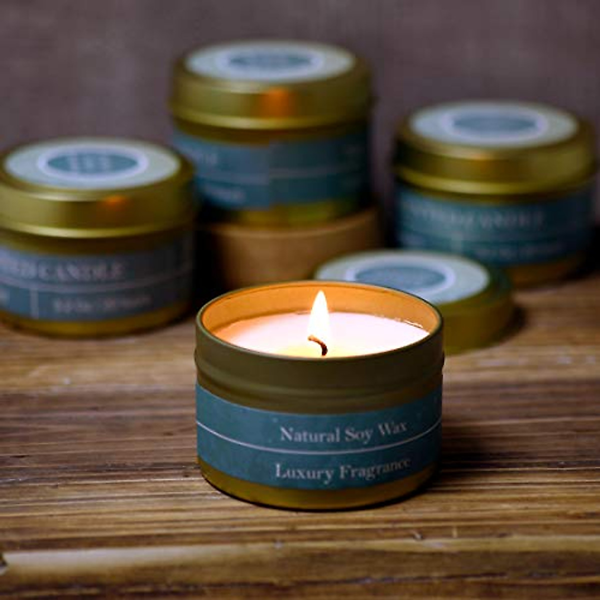 DEYBBY Natural Soy Wax Scented Candles 4 Pack 4oz Gift Set-Lavender, Vanilla, Lemon, Ocean Breeze Aromatherapy | 20 Hours Long Lasting Burning Travel Tin Candles for Stress Relief Relaxation BathYoga