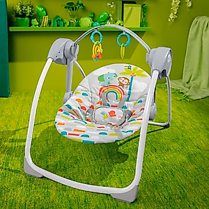 Bright Starts Playful Paradise Portable Compact Automatic Baby Swing with Music, Unisex, Newborn +
