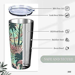 IYERSKD Tropical Palm Flamingo 20 oz Stainless Steel Tumbler Vacuum Insulated Leakproof Travel Mug for Car Office Gym