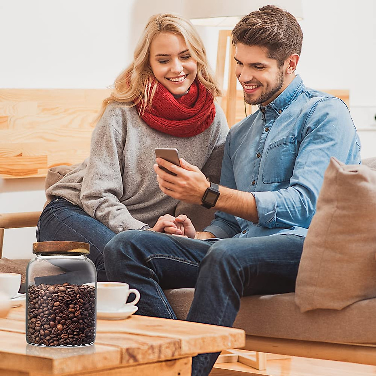 Glass Coffee Storage Jar with Lids Spoon Thicken Glass Coffee Canister 40 Oz (1200 mL) Borosilicate Glass Food Containers for Ground Coffee Beans Nut Pasta Sugar Candy Spice Rice Loose Tea