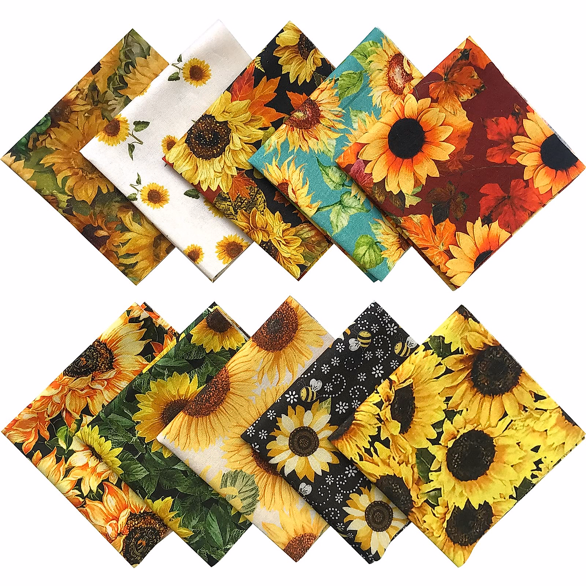 Mililanyo 10Pcs 25 x 25cm Sunflower Cotton Fabric Patchwork Printed Patterns Quilting Fabric Sewing Patchwork Precut Fabric for DIY Artcraft
