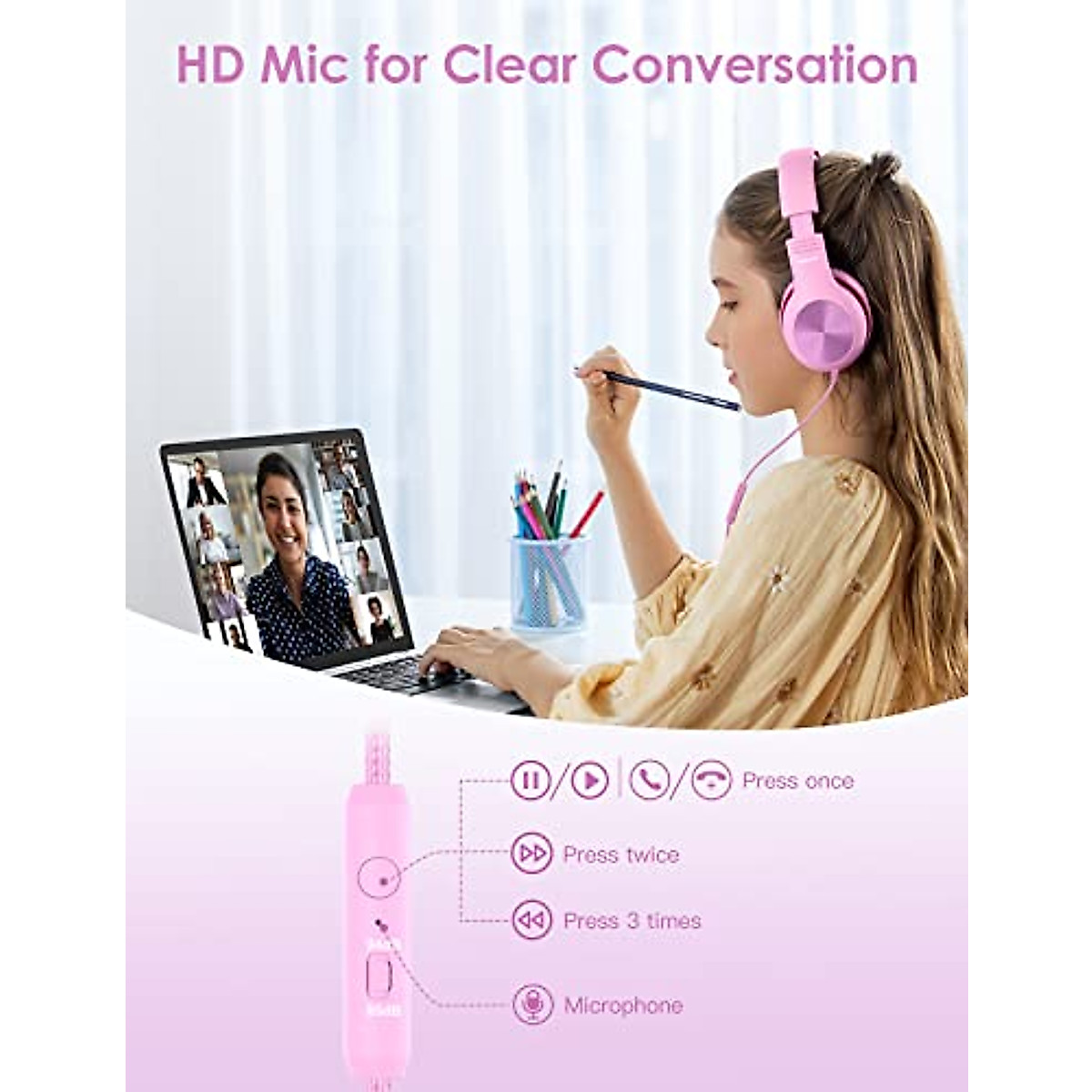 Nabevi Kids Headphones with Microphone, Over-Ear Headphones for Kids Boys Girls