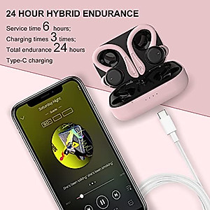 Pink Over the Ear Wireless Earbuds with Earhooks Bluetooth Earbuds with Ear Hook Workout Running Sport Headphones Waterproof Ear Buds Small Mini Earphones Noise Cancelling Headset with Microphone