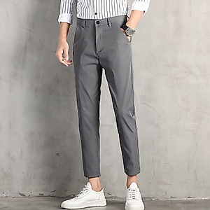 Men Classic Business Comfort Pant Straight Leg Flat Front Tapered Suit Pant Ultra Lightweight Solid Color Trousers (Dark Grey,28)