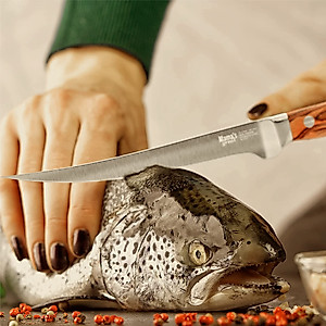 Mama's Great 7 Inch Fishing Fillet Knife with Curved Razor Sharp 7cr17mov High Carbon Stainless Steel Blade and Ergonomic Non-Slip Pakkawood Handle