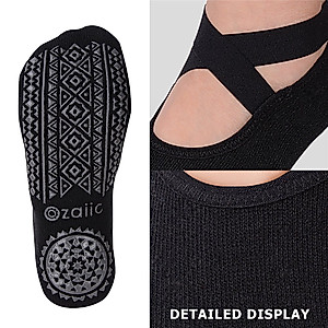 Ozaiic Yoga Socks for Women Non-Slip Grips & Straps, Ideal for Pilates, Pure Barre, Ballet, Dance, Barefoot Workout (Black - 1 Pair, one_size)