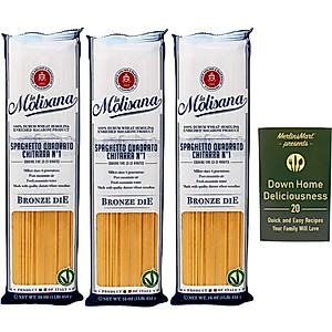 La Molisana Imported Italian Pasta - Spaghetti Quadrato Chitarra No. 1 (16 Ounces) - Pack of 3 - Plus Recipe Booklet Bundle
