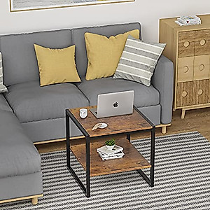 Homieasy End Table, 20 Inch Square Side Table Modern Night Stand with 2-Tier Storage Shelf, Living Room Small Coffee Table, Wood Finish Bedside Table for Bedroom, Rustic Brown