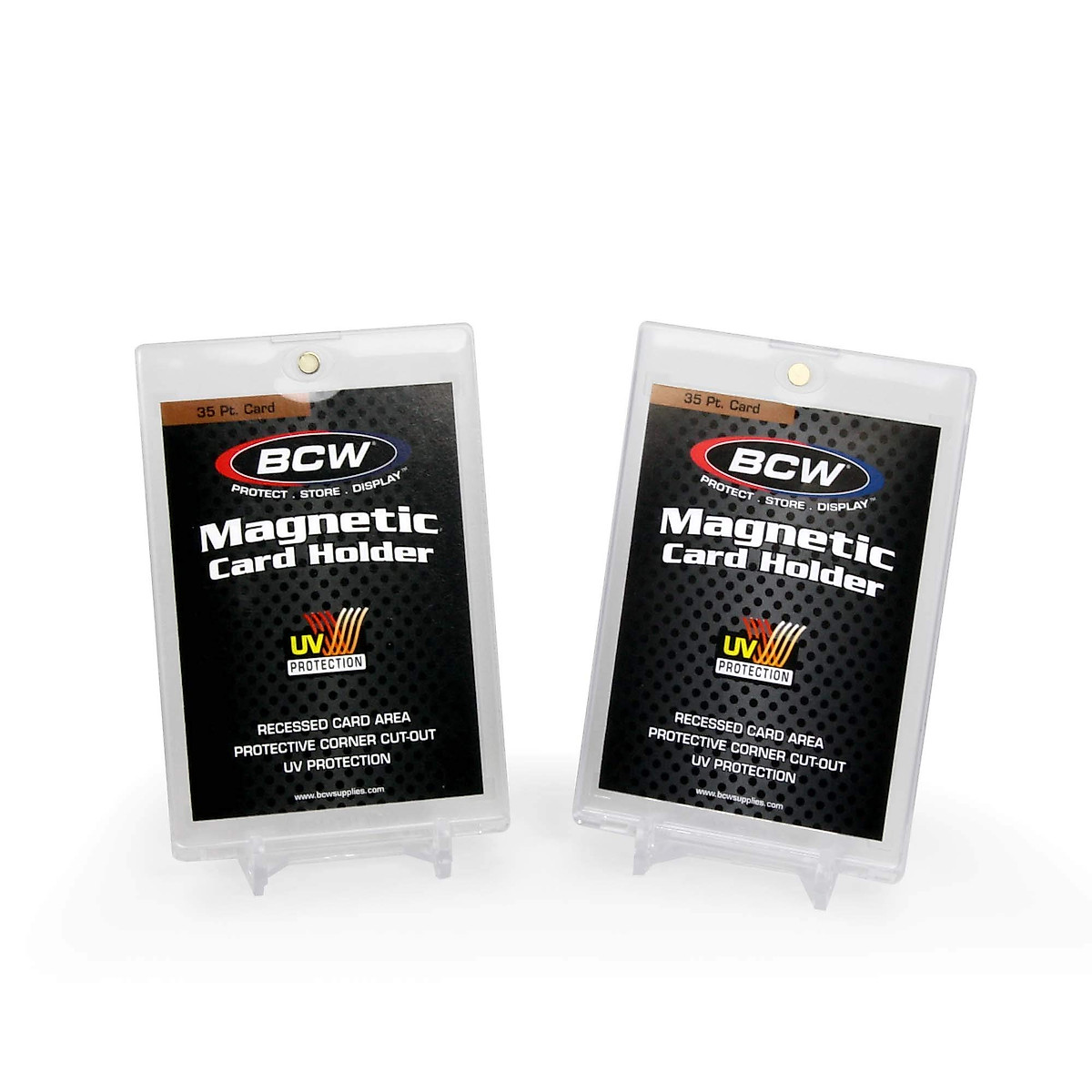 BCW Magnetic Card Holder 35 pt with Adjustable 2-Piece Stand | 2 Pack | Hard Plastic Card Protector & Display Stand for Trading Cards | Magnetic Case & Card Stand Combo