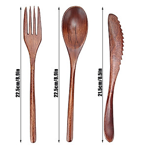 9Pcs Wooden Knife Fork Spoon Wooden Dinner Utensil Set Kitchen Dinnerware Portable Utensils for Parties Weddings Barbeques and Other Special Occasions